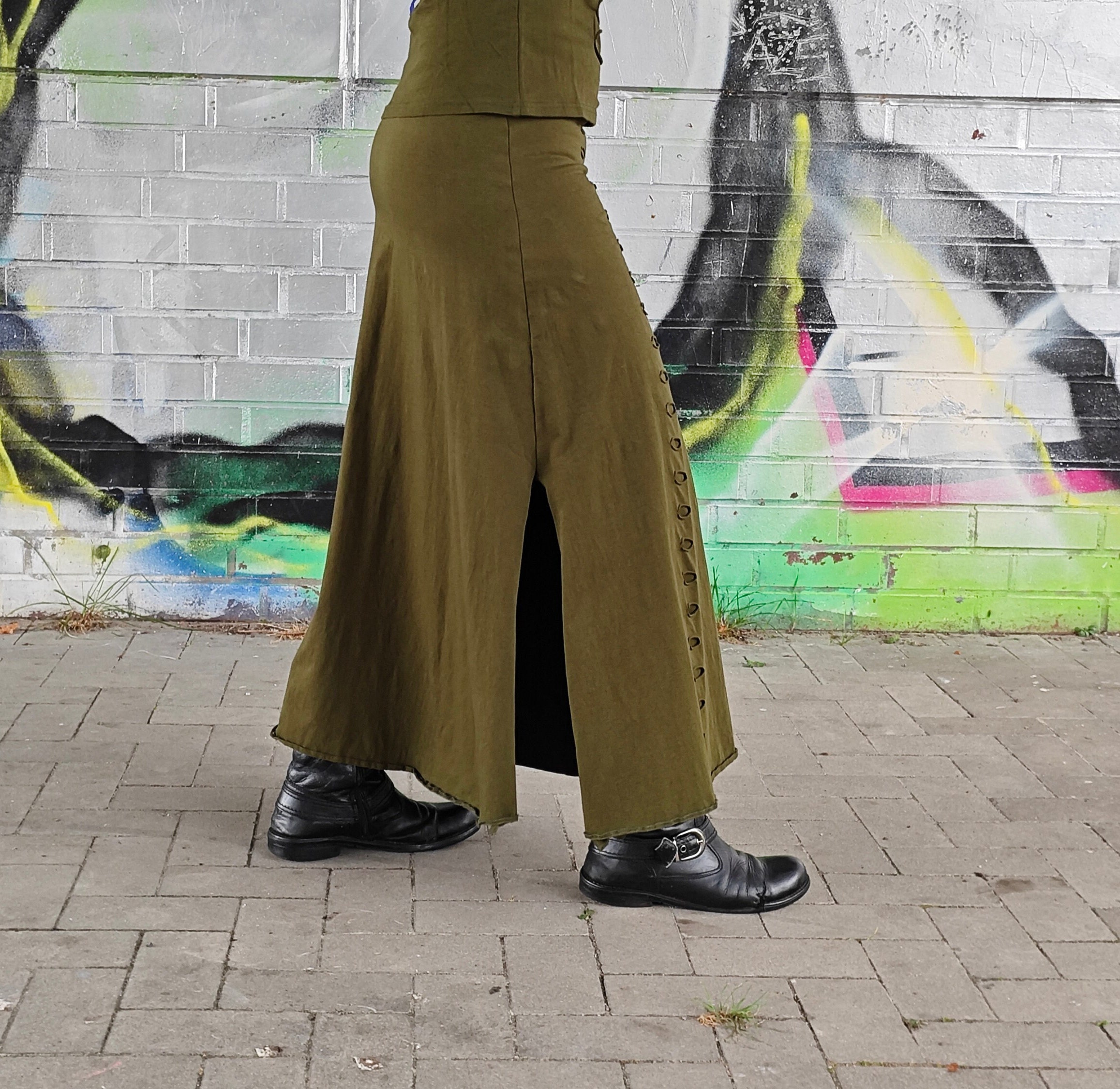 Alternative Goddess Double Slit Maxi Skirt W/ Hoodie Cut-out Top Cotton ...