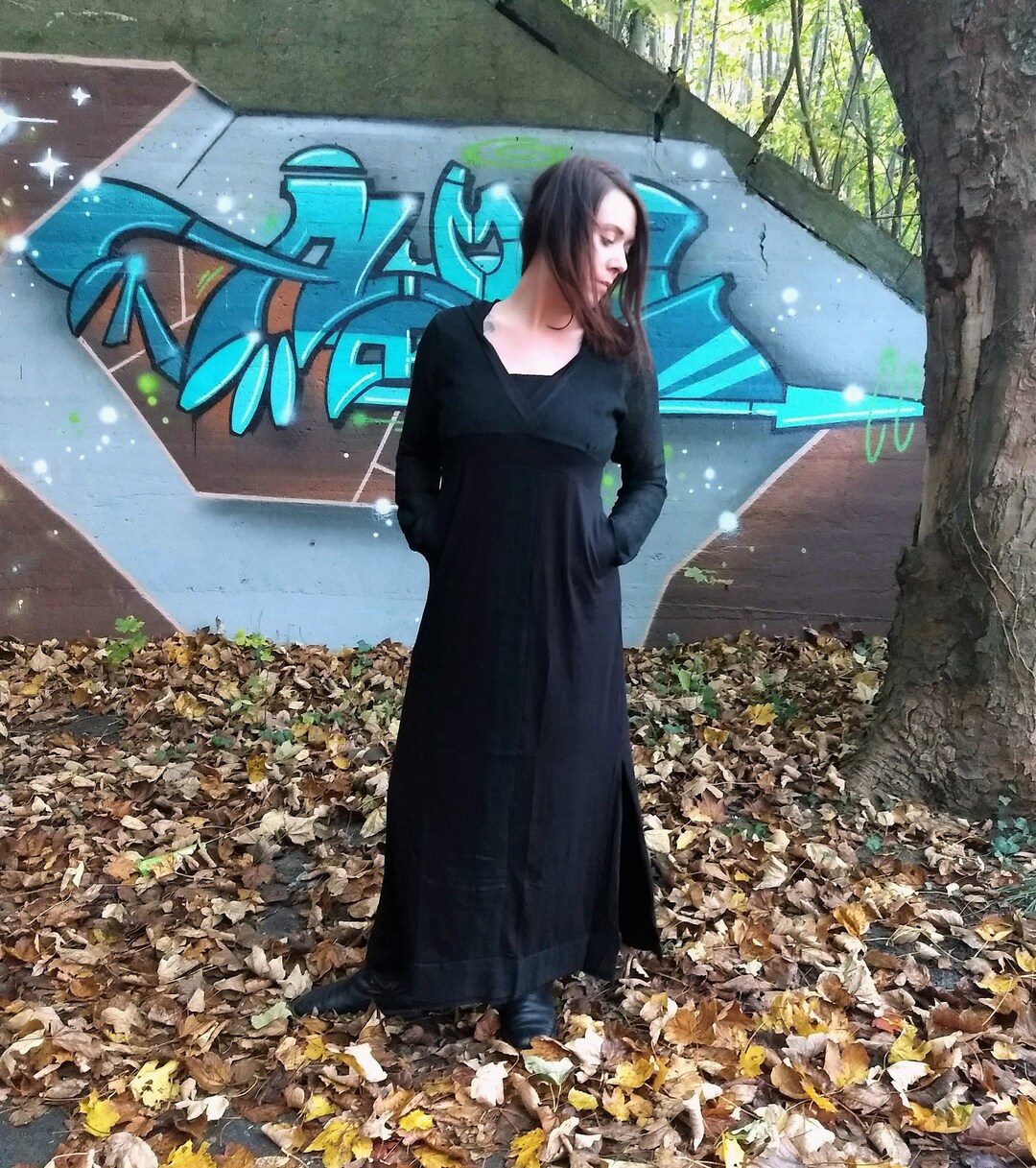 Minimalist Long Goth Maxi Long Sleeve Dress, Extravagant Hooded Pocket ...
