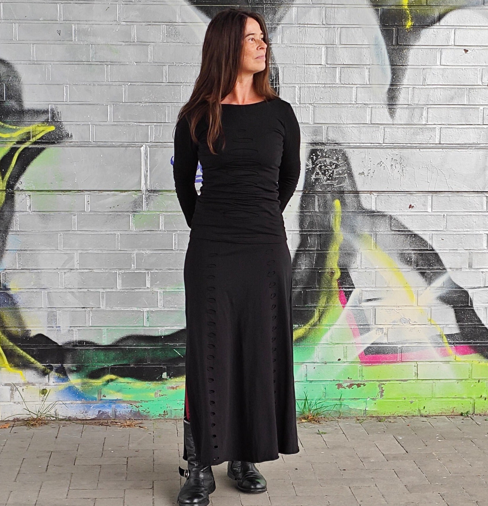 Alternative Goddess Double Slit Maxi Skirt W/ Hoodie Cut-out Top Cotton ...