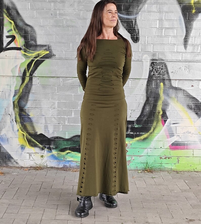 Alternative Goddess Double Slit Maxi Skirt W/ Hoodie Cut-out Top Cotton ...