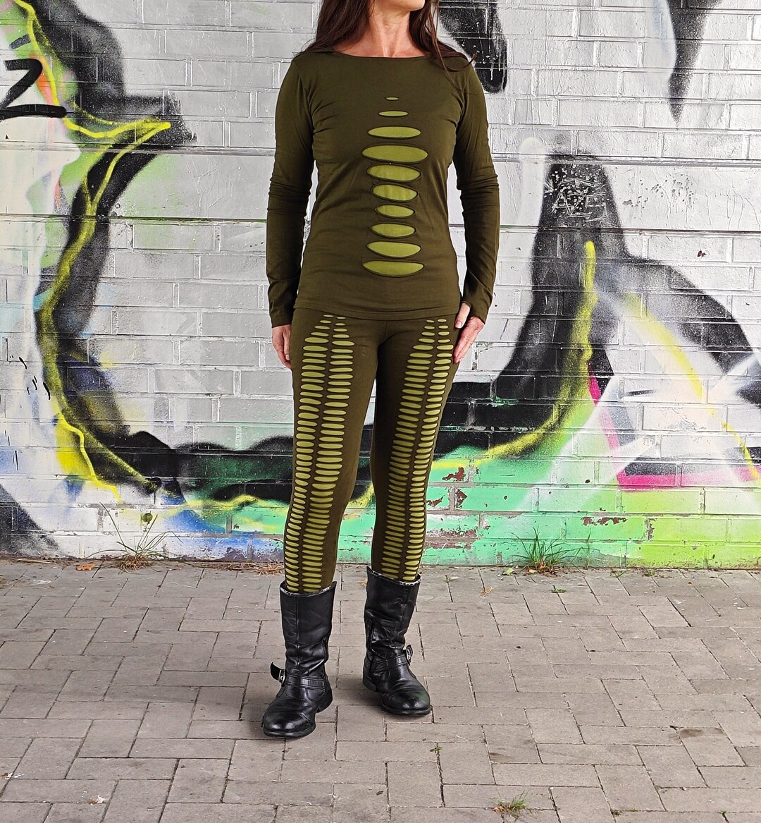 Goth Cut Out Cyberpunk Thick Cotton Leggings Women - Etsy