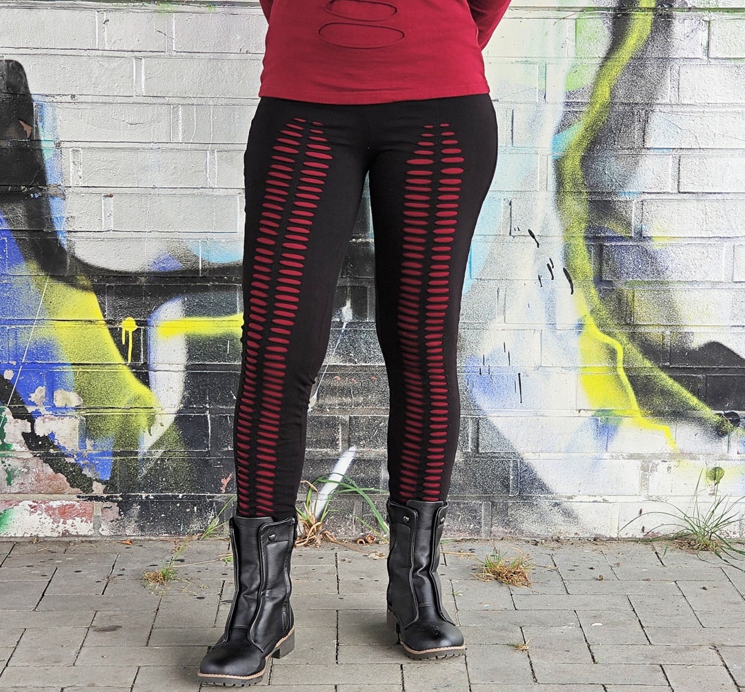 Goth Cut Out Cyberpunk Thick Cotton Leggings Women, Apocalyptic Burning ...