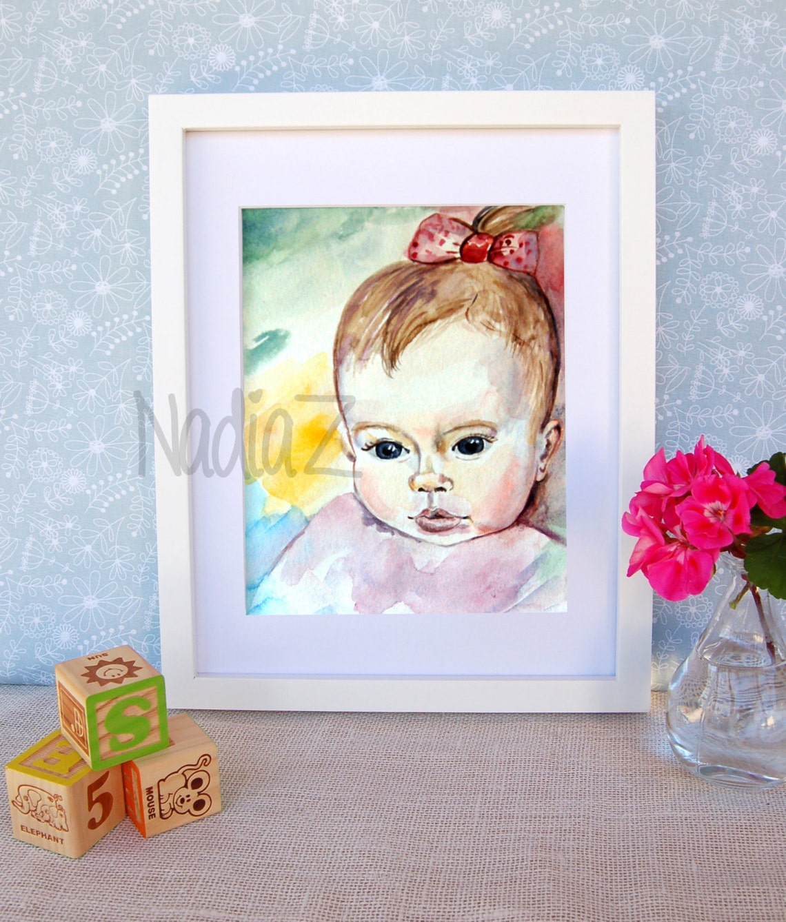 Custom Child Girl Infant Toddler Watercolor Portrait- Baby Portrait ...