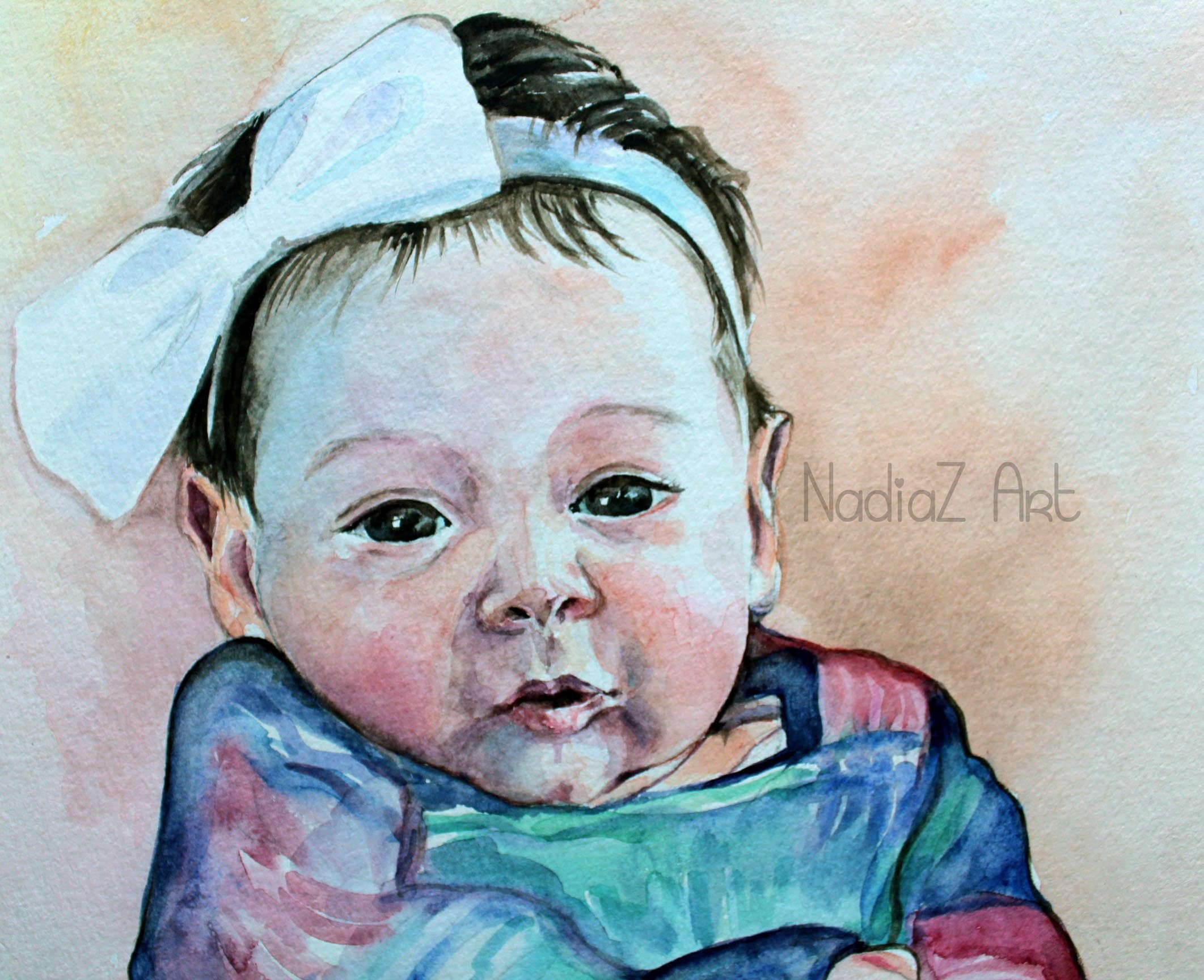 Custom Child Girl Infant Toddler Watercolor Portrait- Baby Portrait ...