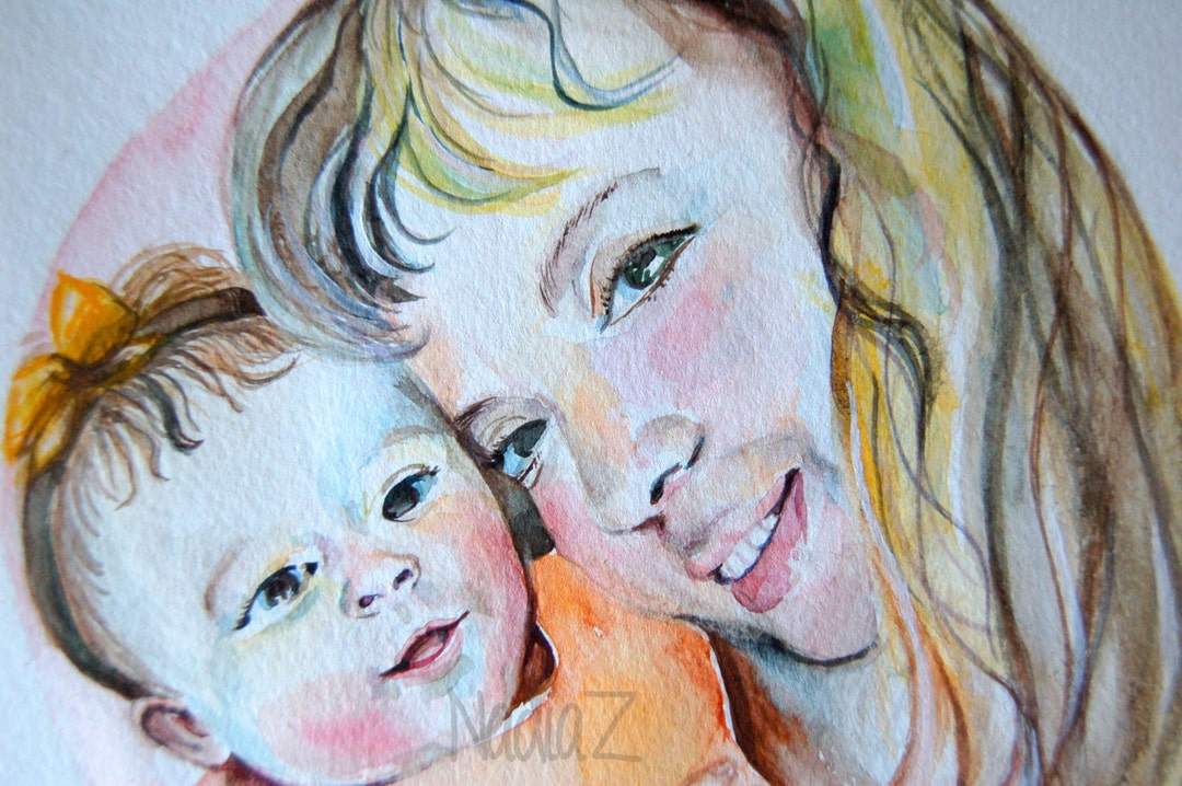 Custom Mother Child Watercolor Portrait-custom Family Portrait- Mother ...