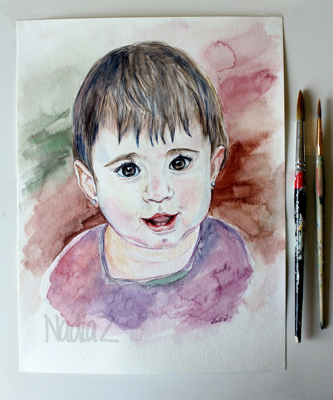 Custom Child Infant Baby Watercolor Portrait-mother's Day Gift-baby ...