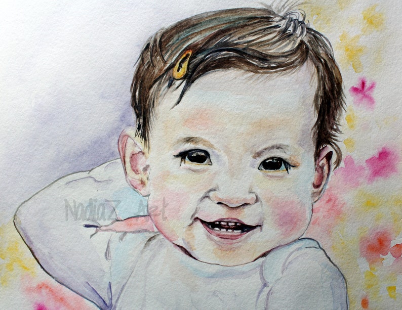 Custom Child Infant Baby Watercolor Portrait-mother's Day Gift-baby ...