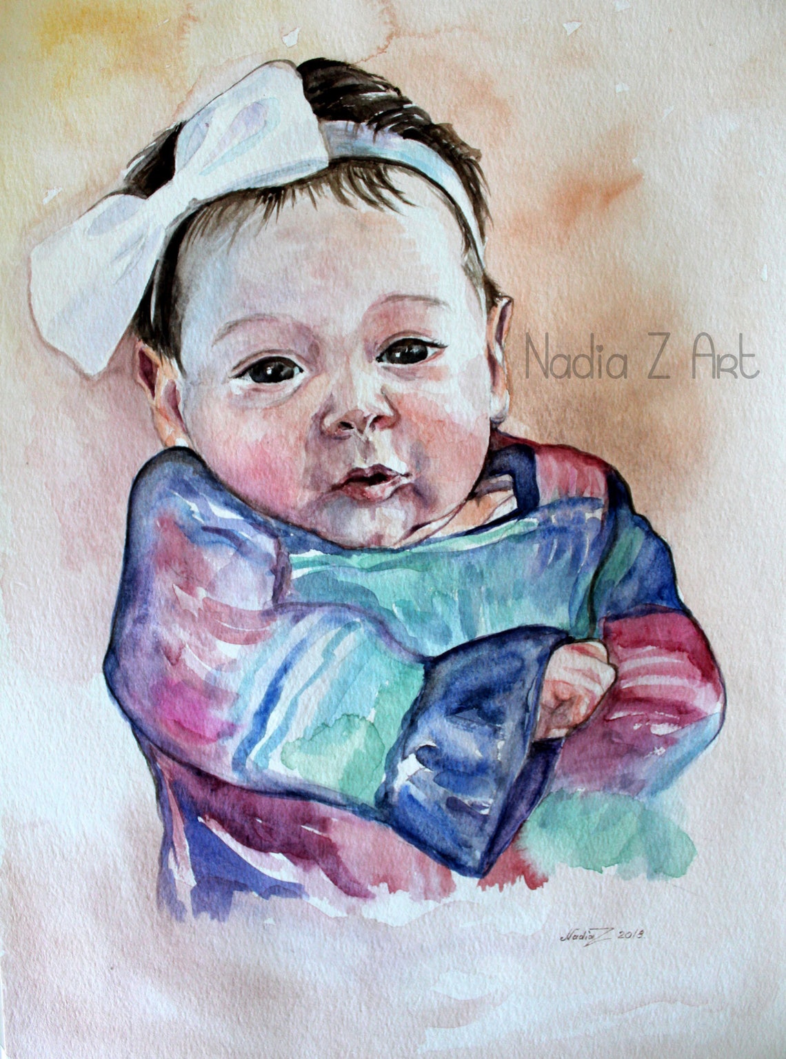 Custom Child Girl Infant Toddler Watercolor Portrait- Baby Portrait ...