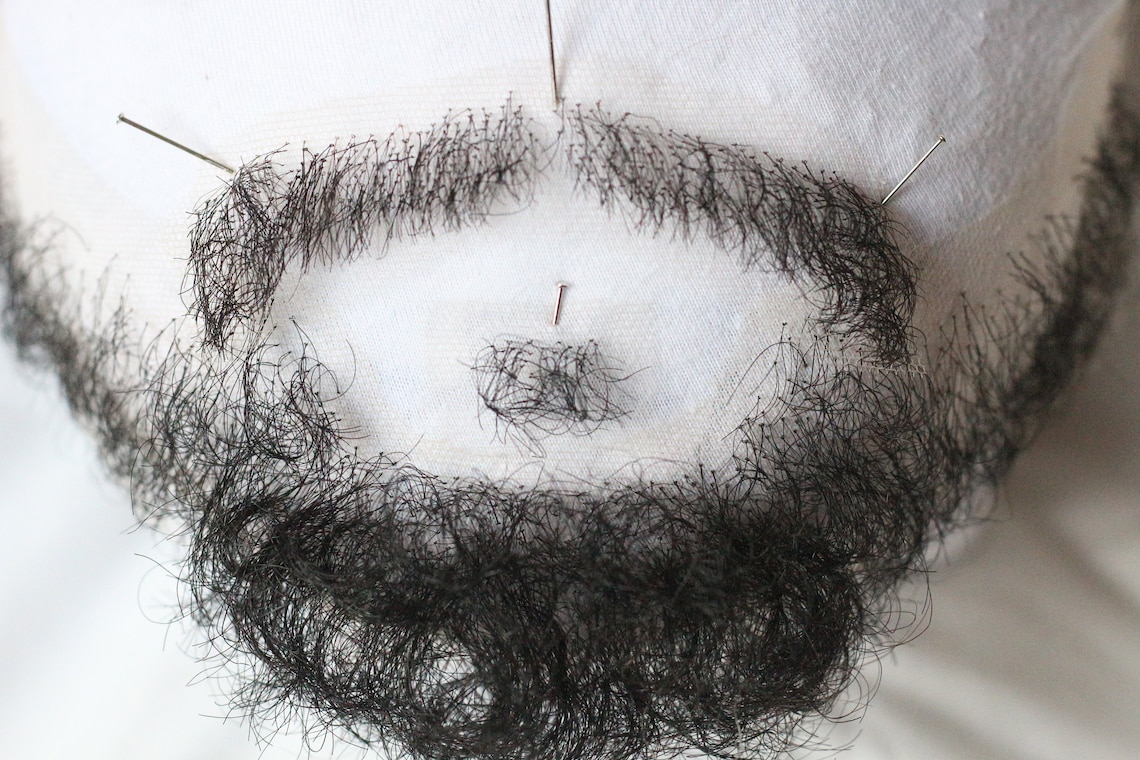 Quality Black Fine Lace Yak / Human Hair False Moustache Beard Postiche ...