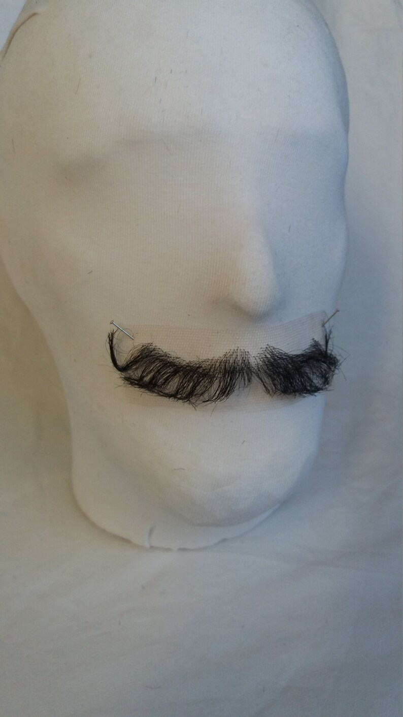 Quality Natural Black / Brown Fine Lace Human Hair Moustache Postiche ...