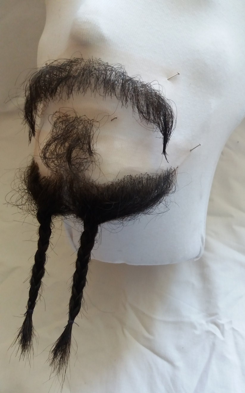 Quality Black / Brown Fine Lace Yak / Human Hair Moustache Beard ...