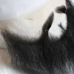 Quality Black Fine Lace Yak / Human Hair Long False Moustache Beard ...