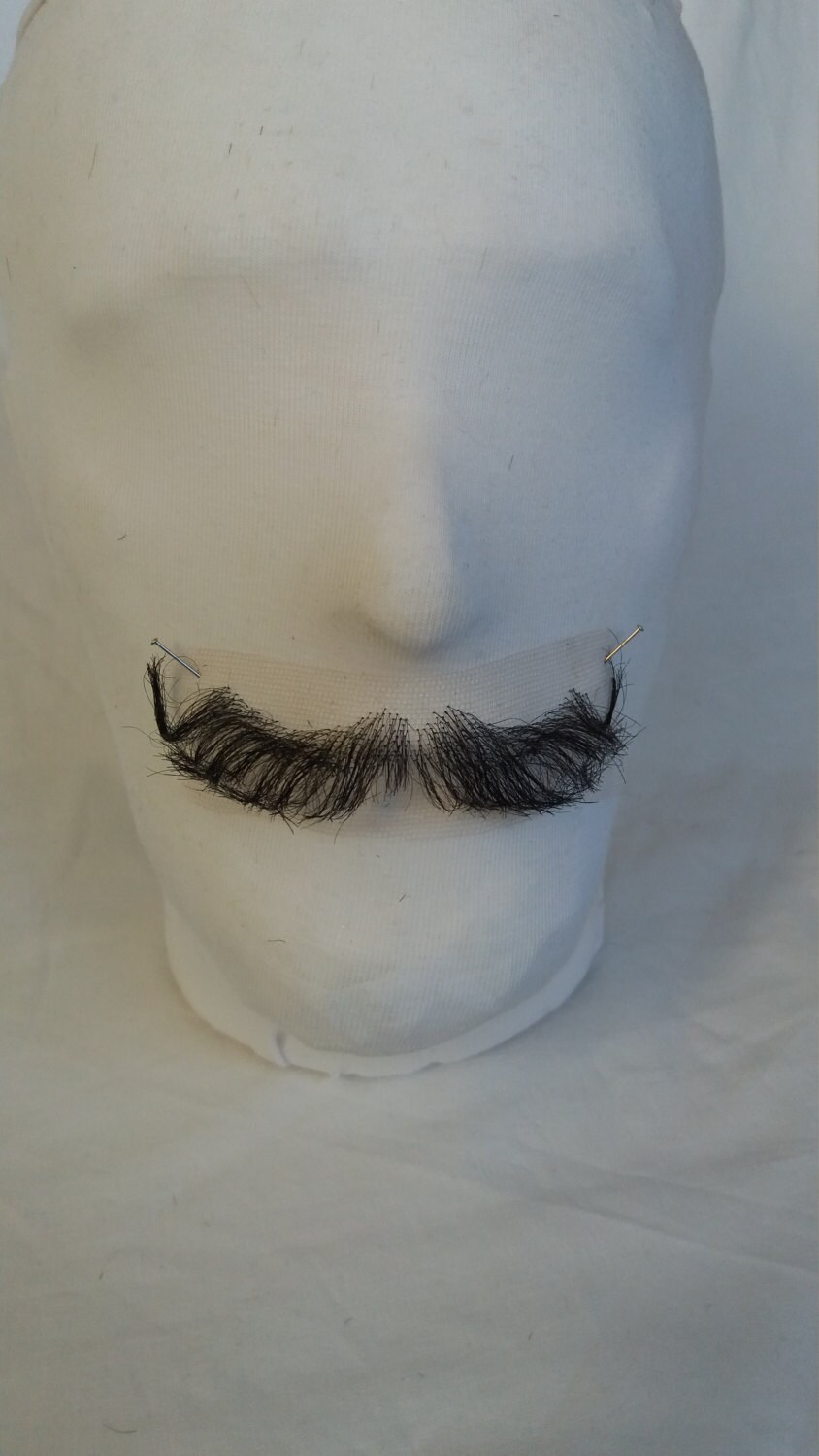 Quality Natural Black / Brown Fine Lace Human Hair Moustache Postiche ...