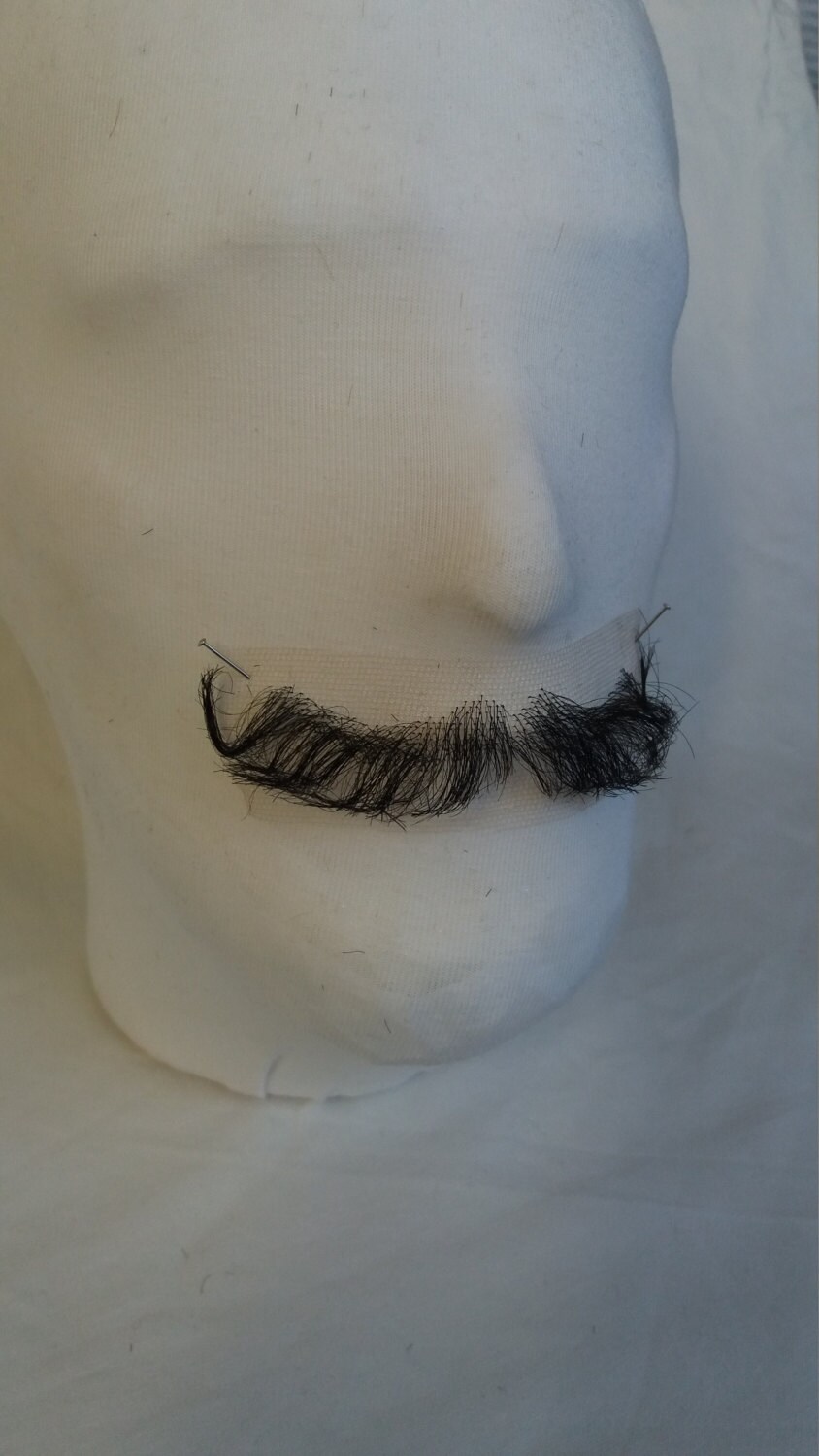 Quality Natural Black / Brown Fine Lace Human Hair Moustache Postiche ...