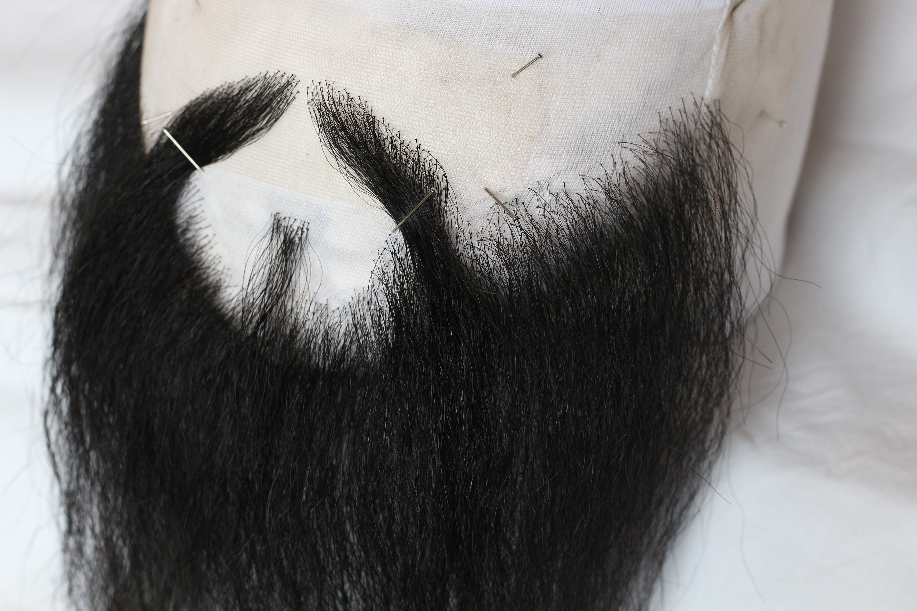 Quality Black Fine Lace Yak / Human Hair Long False Moustache Beard ...
