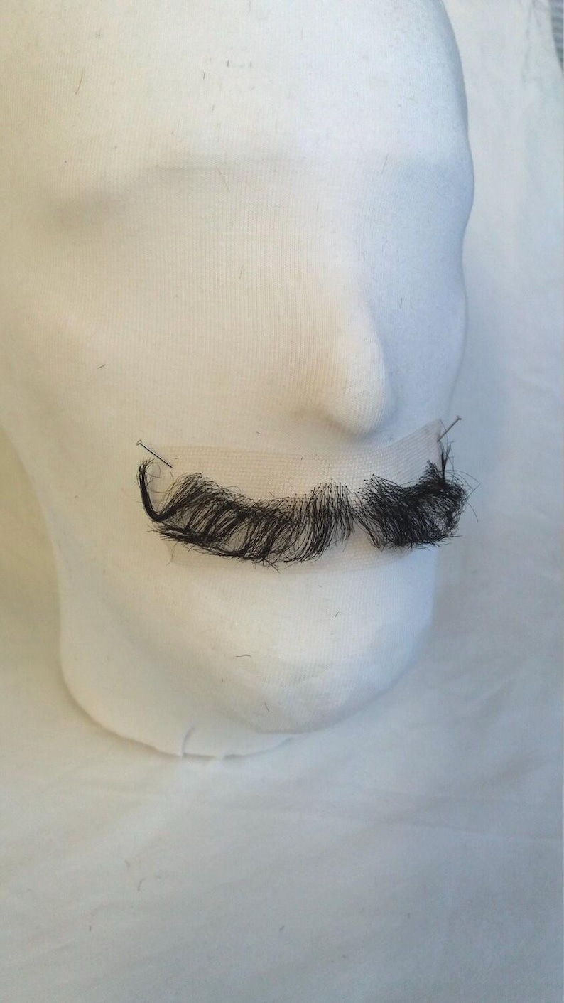 Quality Natural Black / Brown Fine Lace Human Hair Moustache Postiche ...