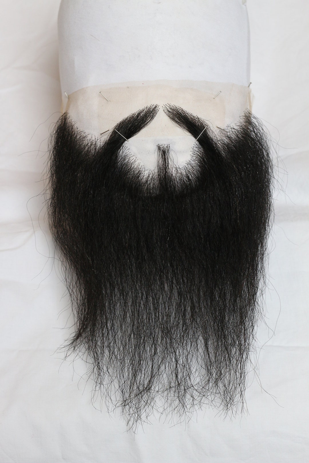 Quality Black Fine Lace Yak / Human Hair Long False Moustache Beard ...