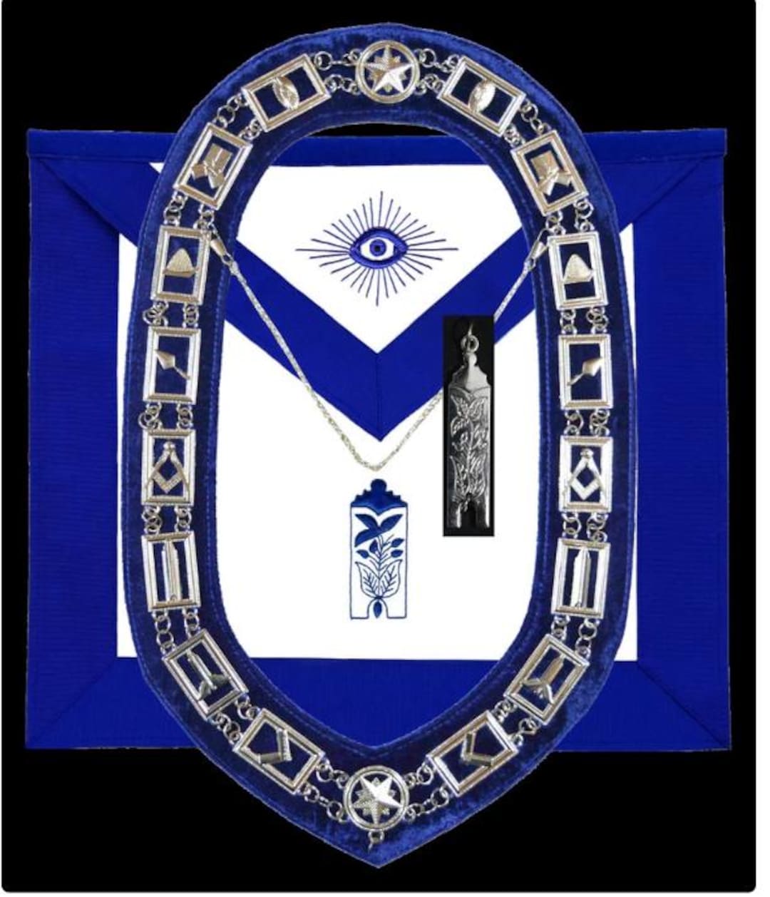 MASONIC Blue Lodge Officer Junior Warden Apron Silver Chain Collar and ...