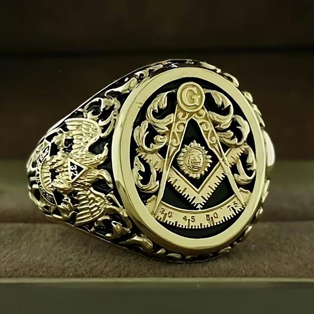 Vintage Masonic Symbol Men's Ring - Freemason Emblem Engraved ...