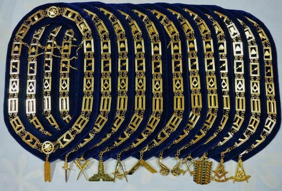 Blue Lodge Masonic Chain Collar Set With 12 Officer Jewels – Golden ...