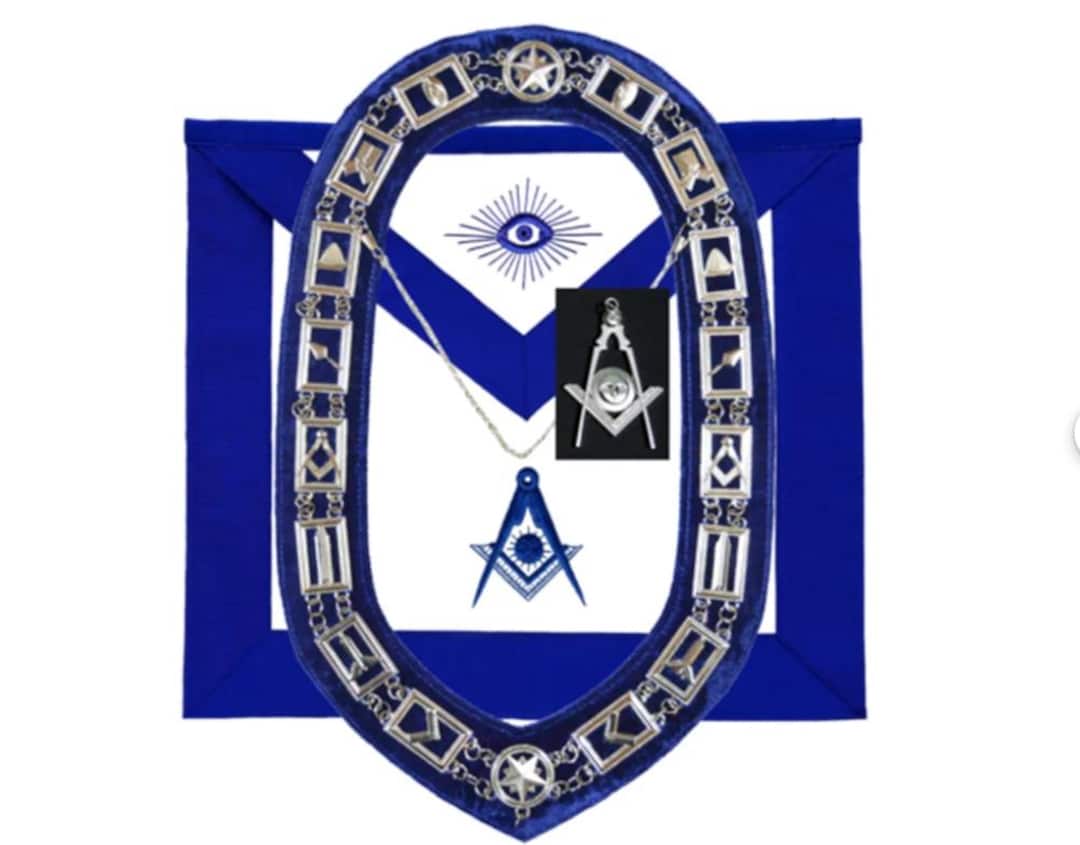 Masonic Blue Lodge Officer Senior Deacon Apron Silver Chain Collar and ...