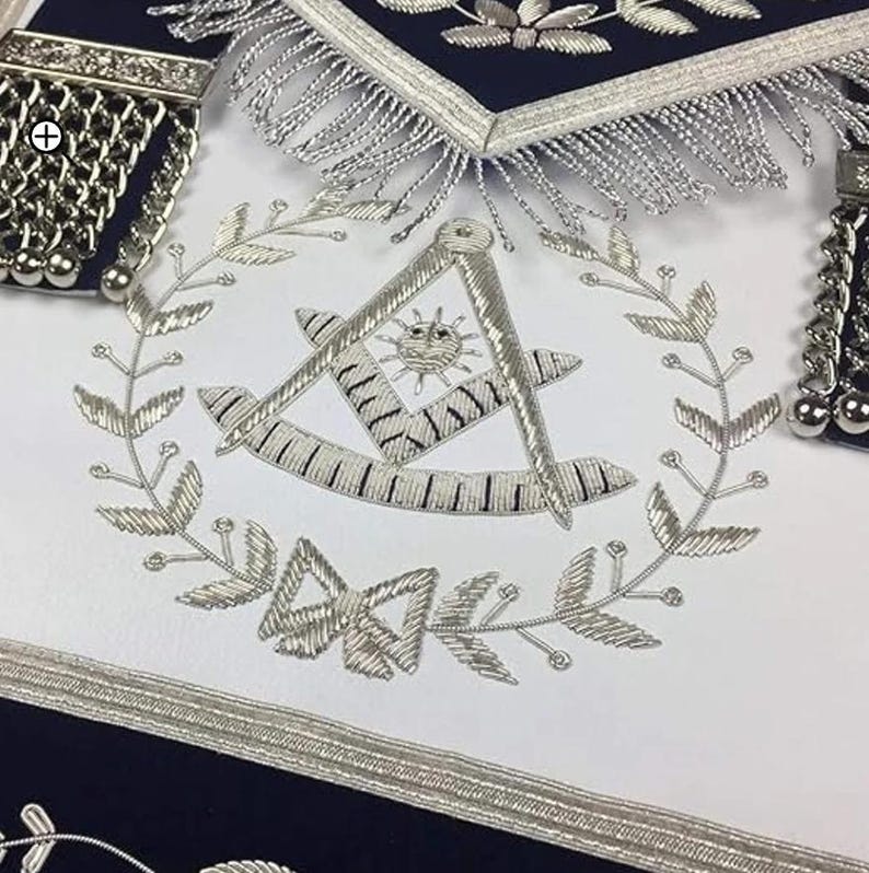 Masonic Blue Lodge Past Master Silver Handmade Embroidery Apron Masonic ...