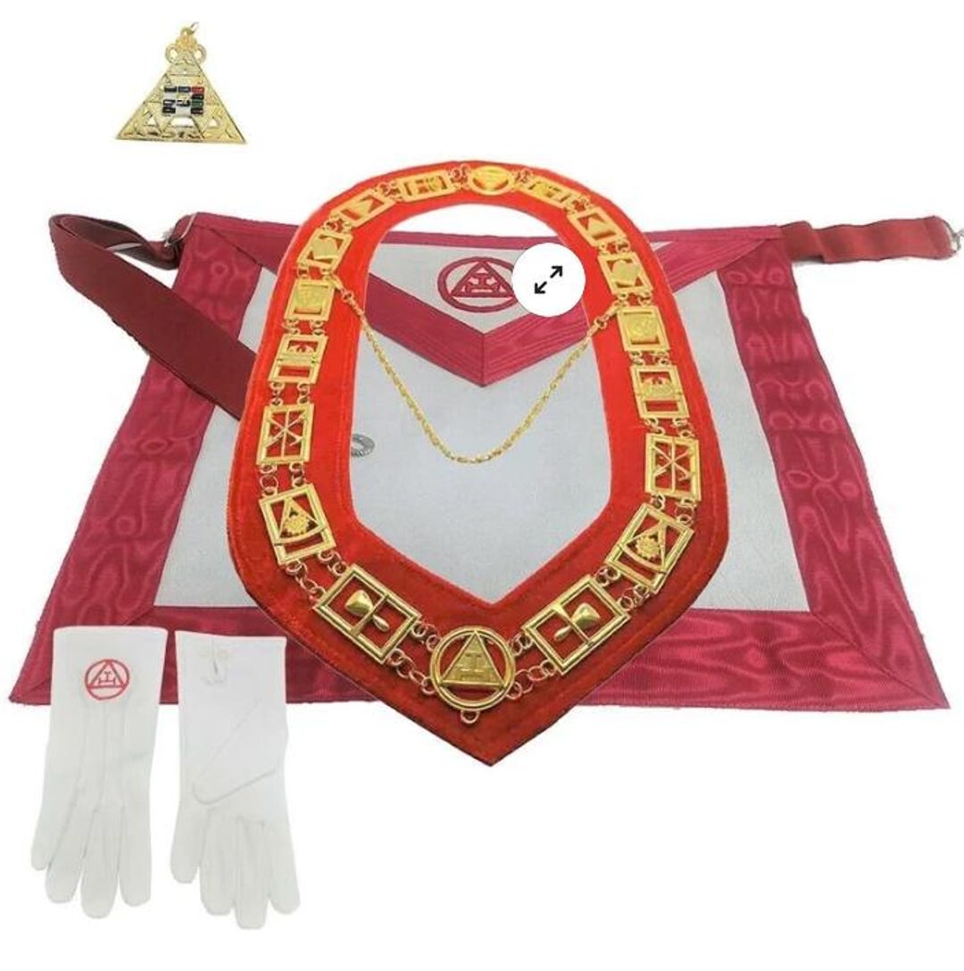Masonic Royal Arch Officer Regalia Set, Genuine Leather Apron Collar ...