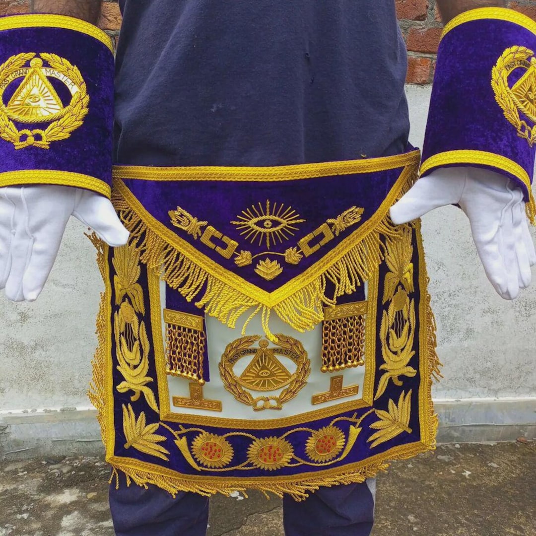 Past Grand Master Masonic Apron Set With Collar Cuffs Jewel & Gloves ...