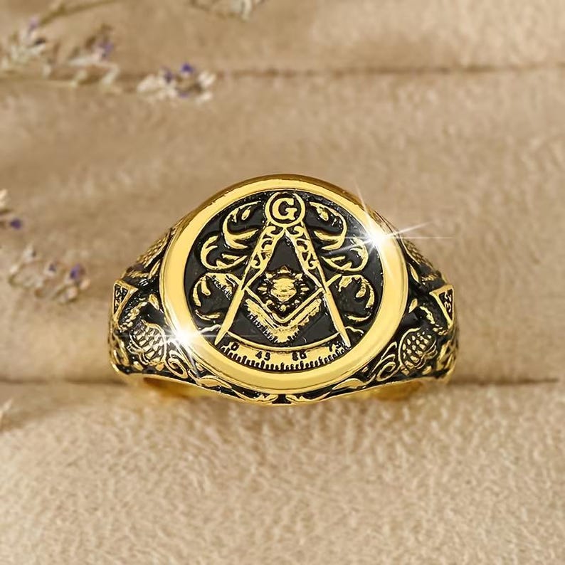 Vintage Masonic Symbol Men's Ring - Freemason Emblem Engraved ...