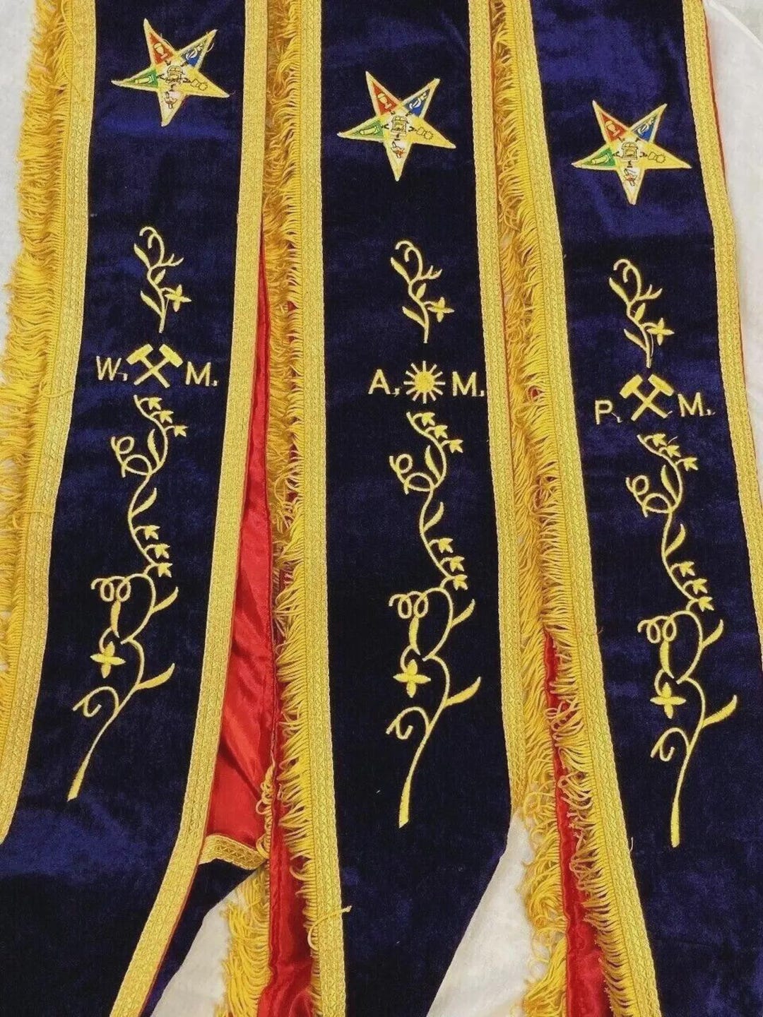 Masonic OES A.M P.M W.M Sash Set of 3 Associate Past Worthy Matron Sash ...