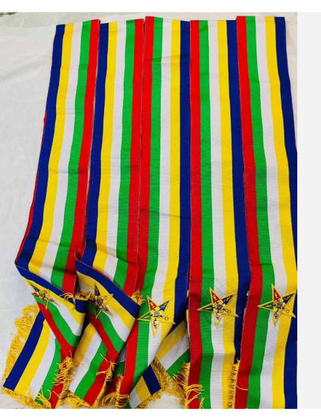 Masonic Order of Eastern Star OES Sash Five Color With Soft Gold Fringe ...