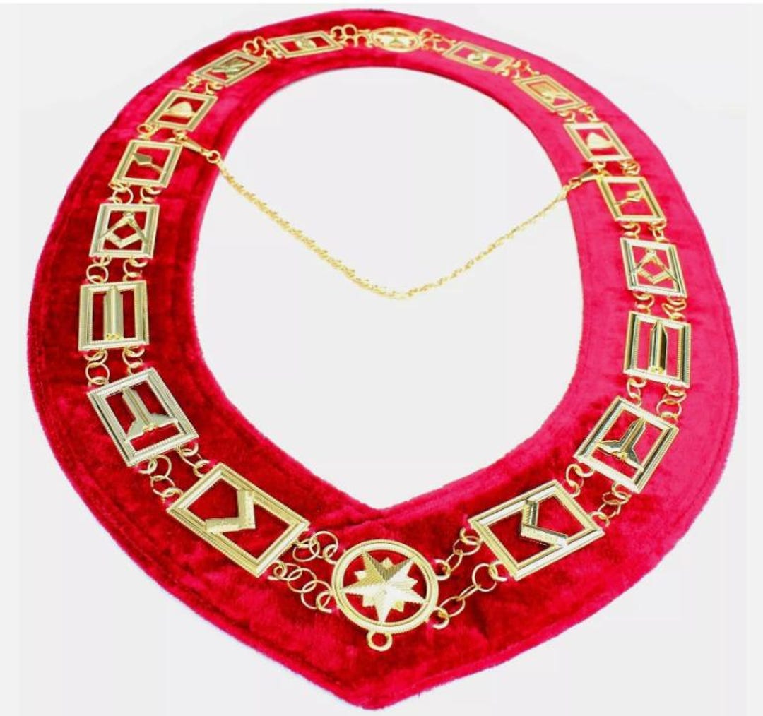 Masonic Regalia Free Masons Master Mason GOLDEN Metal Chain Collar RED ...
