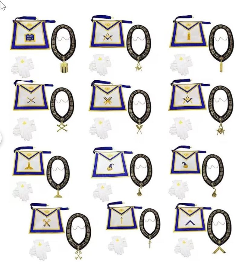 Masonic Regalia Blue Lodge Officers Aprons Chain Collars Gloves With ...