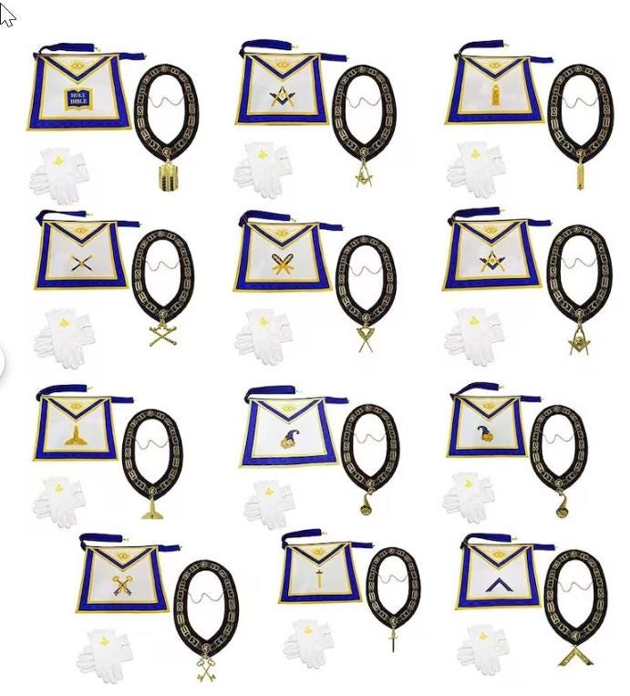 Masonic Regalia Blue Lodge Officers Aprons Chain Collars Gloves With ...