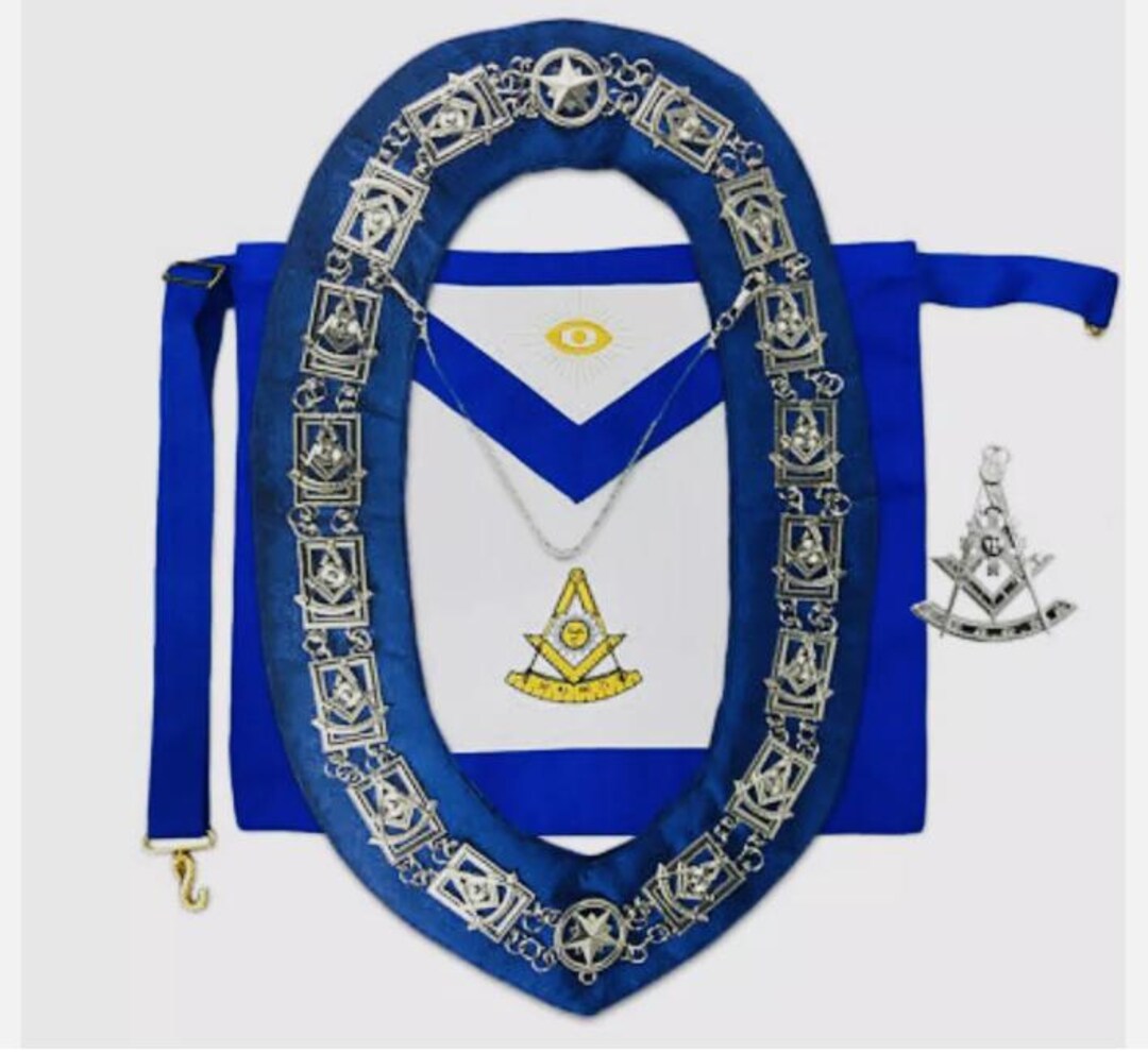 Masonic Past Master Regalia Set Apron, Silver Jewel, Collar Chain and ...