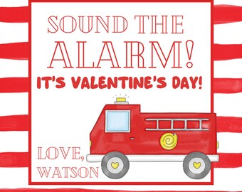 Firetruck Fire Truck Sound the Alarm Watercolor PRINTED GIFT TAGS Thank ...