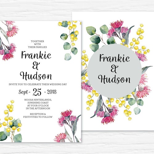 EDITABLE Wedding Invitation Native Flower Australian Rustic - Etsy ...