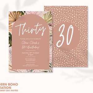 30th Boho Birthday Invitations Women, Modern Boho Birthday Invitation ...