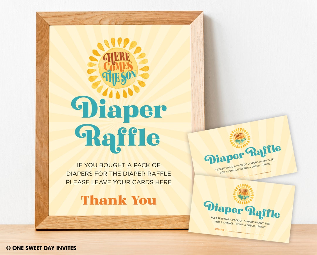 Here Comes the Son Baby Shower Diaper Raffle Sign & Tickets (printable ...