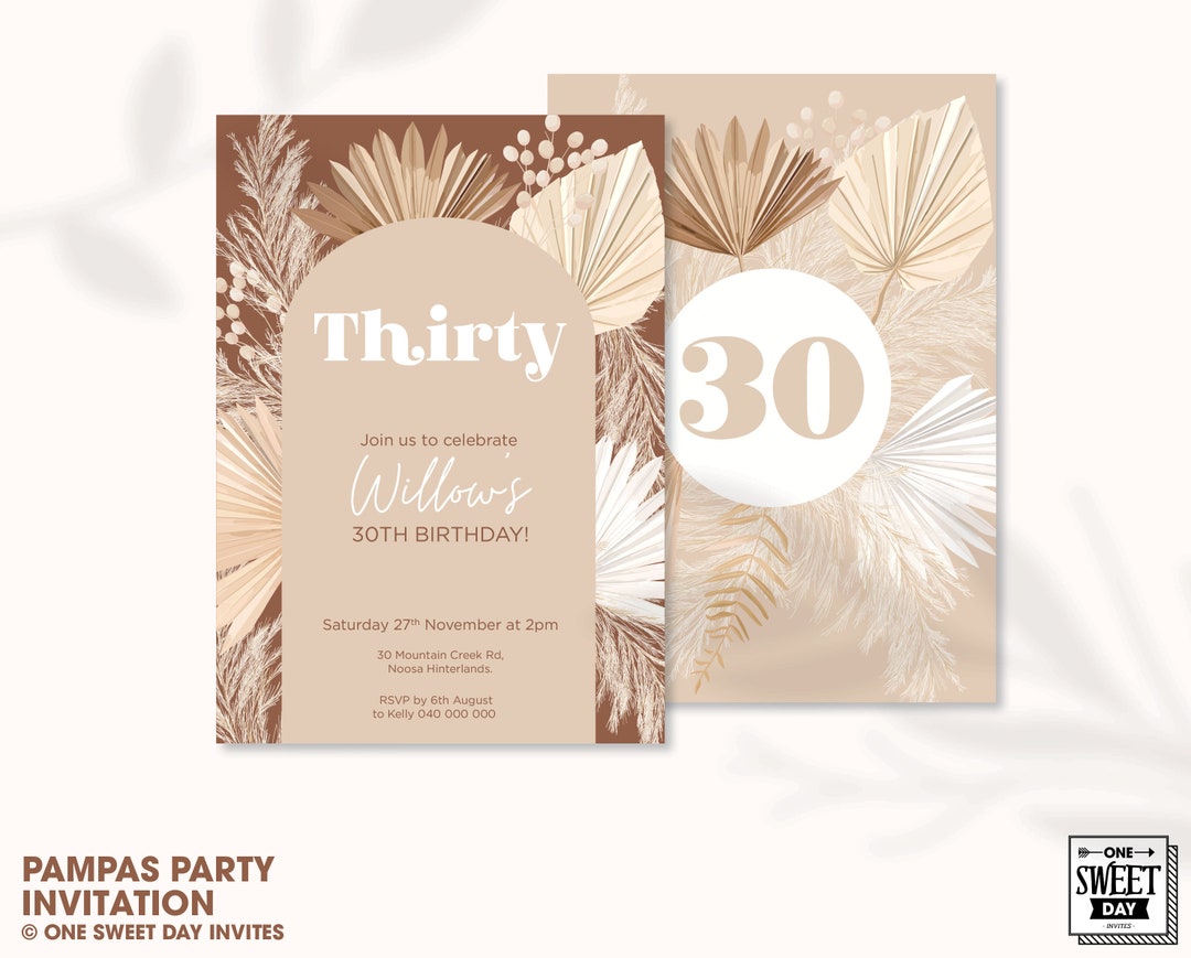 Boho Birthday Invitations Women, Neutral Colour Invite, Modern Birthday ...