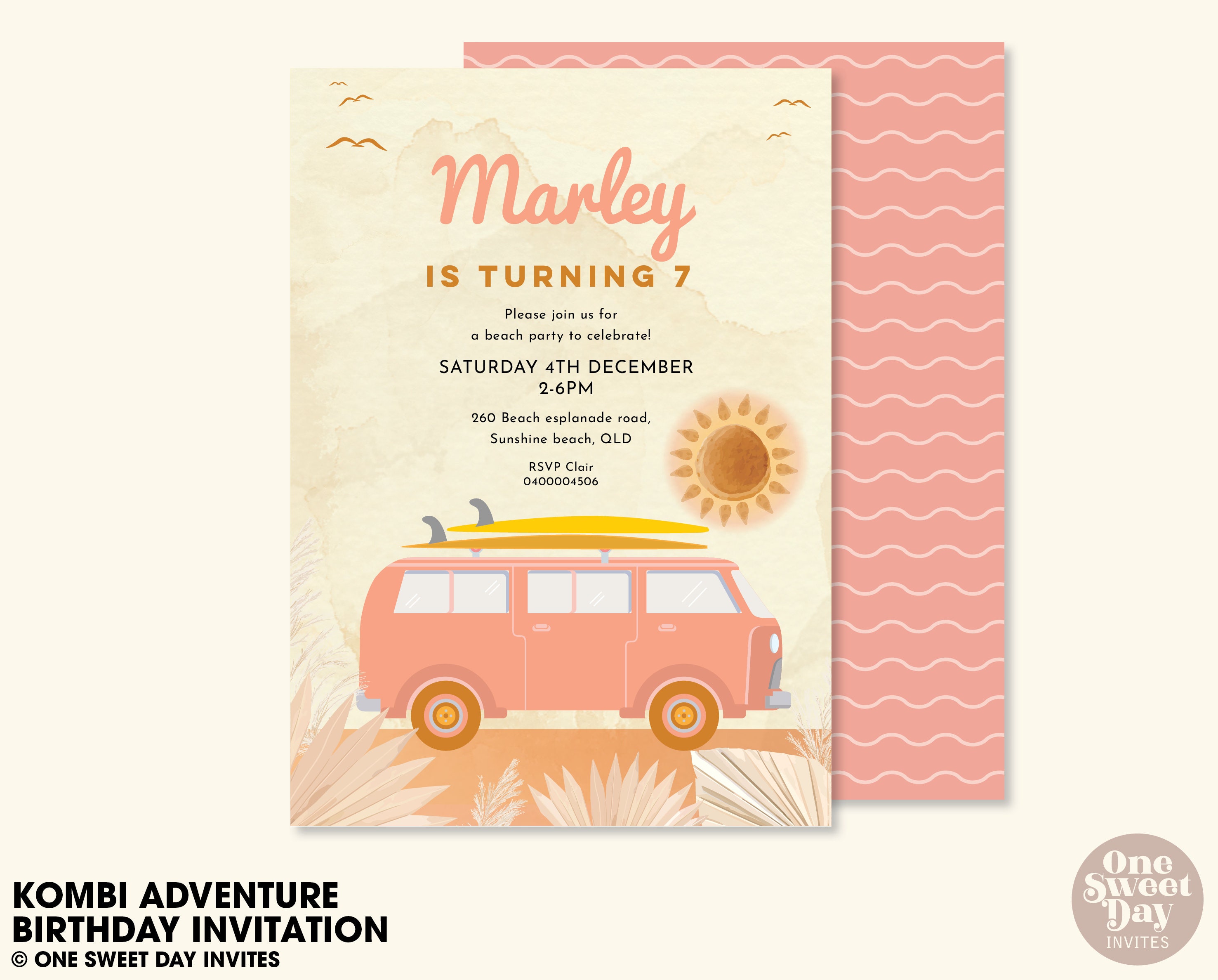 Hippie Birthday Invitation Kombi Birthday Invite Retro Girl | Etsy