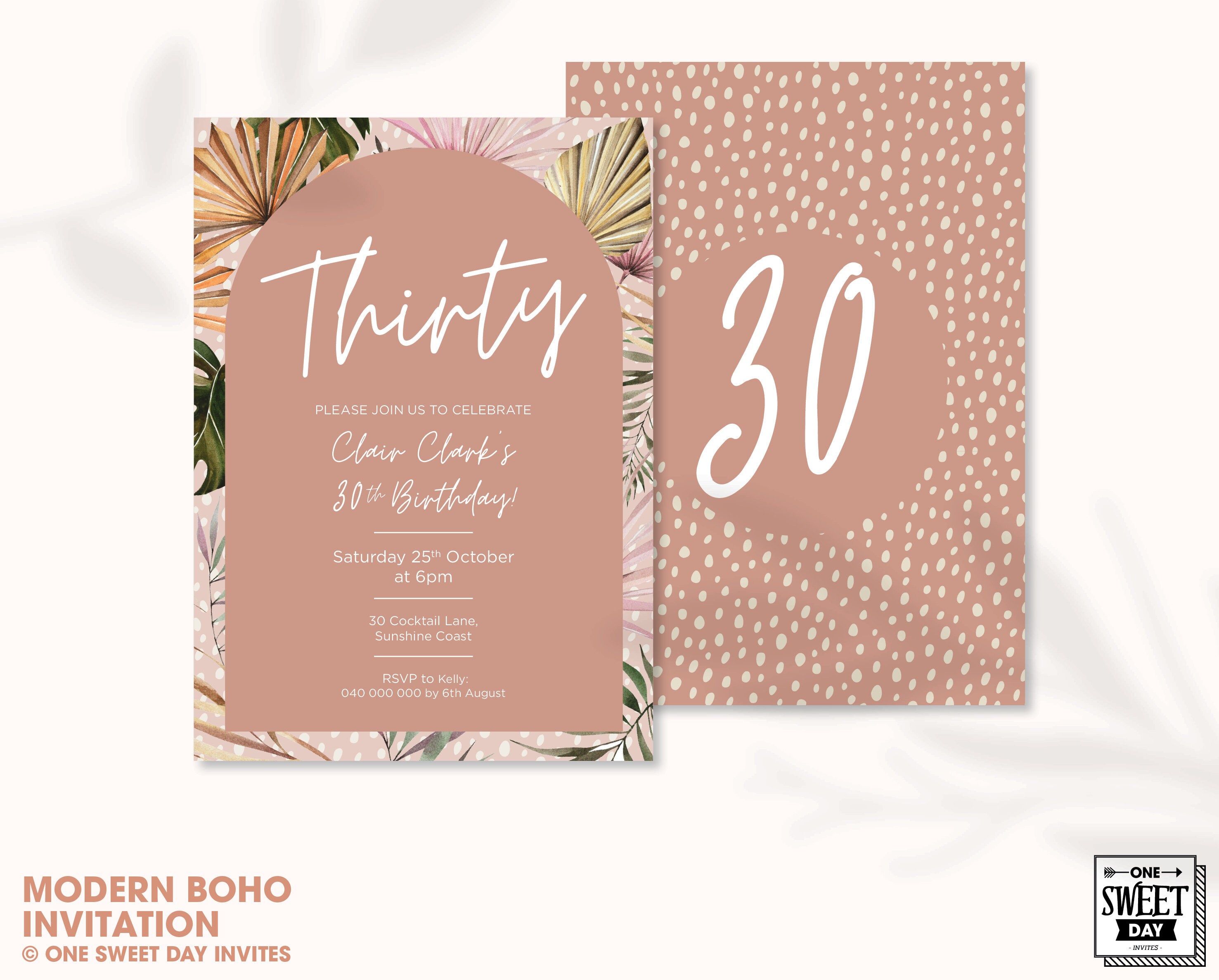 30th Boho Birthday Invitations Women Modern Boho Birthday | Etsy