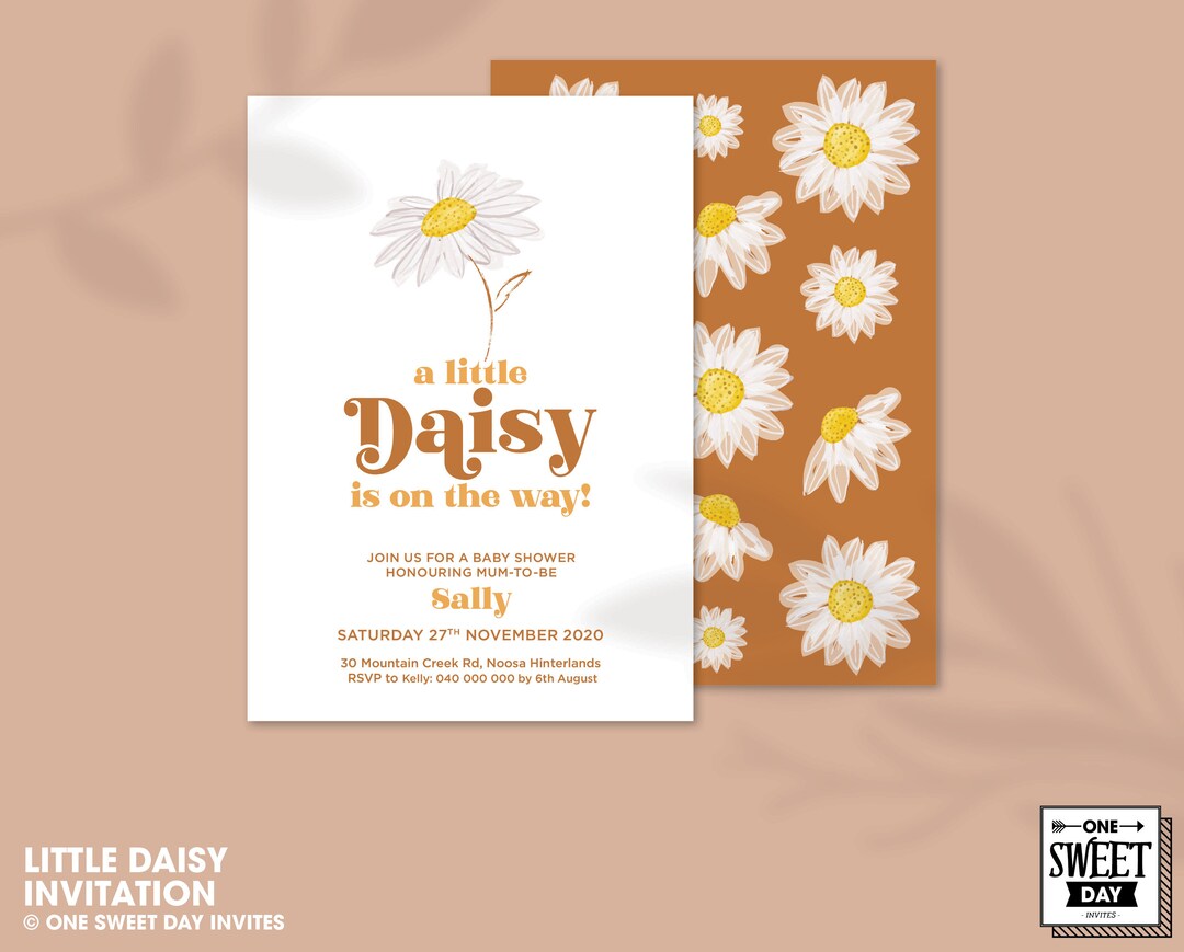 Daisy Baby Shower Invitations, Boho Baby Shower Invitation, Retro Baby ...