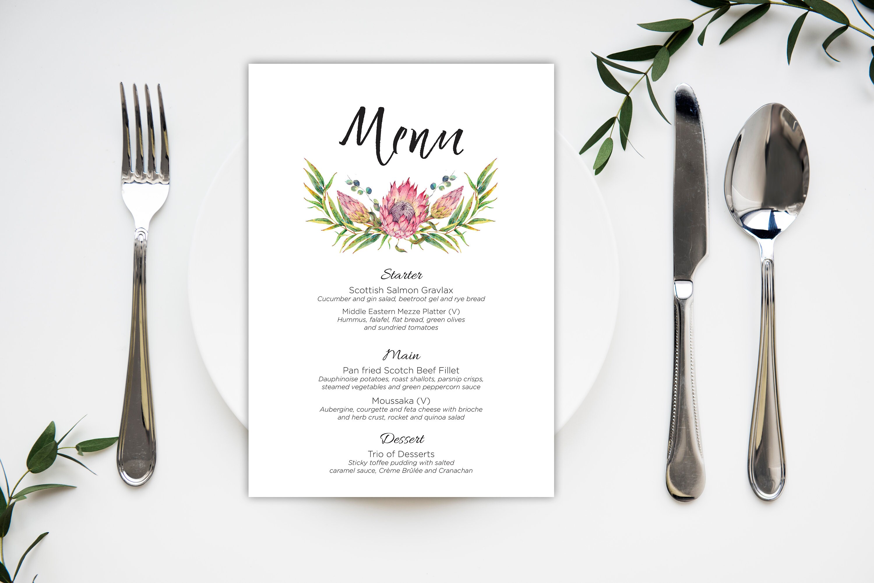 Wedding Menu Template Protea Printable Menu Reception Menu - Etsy Australia