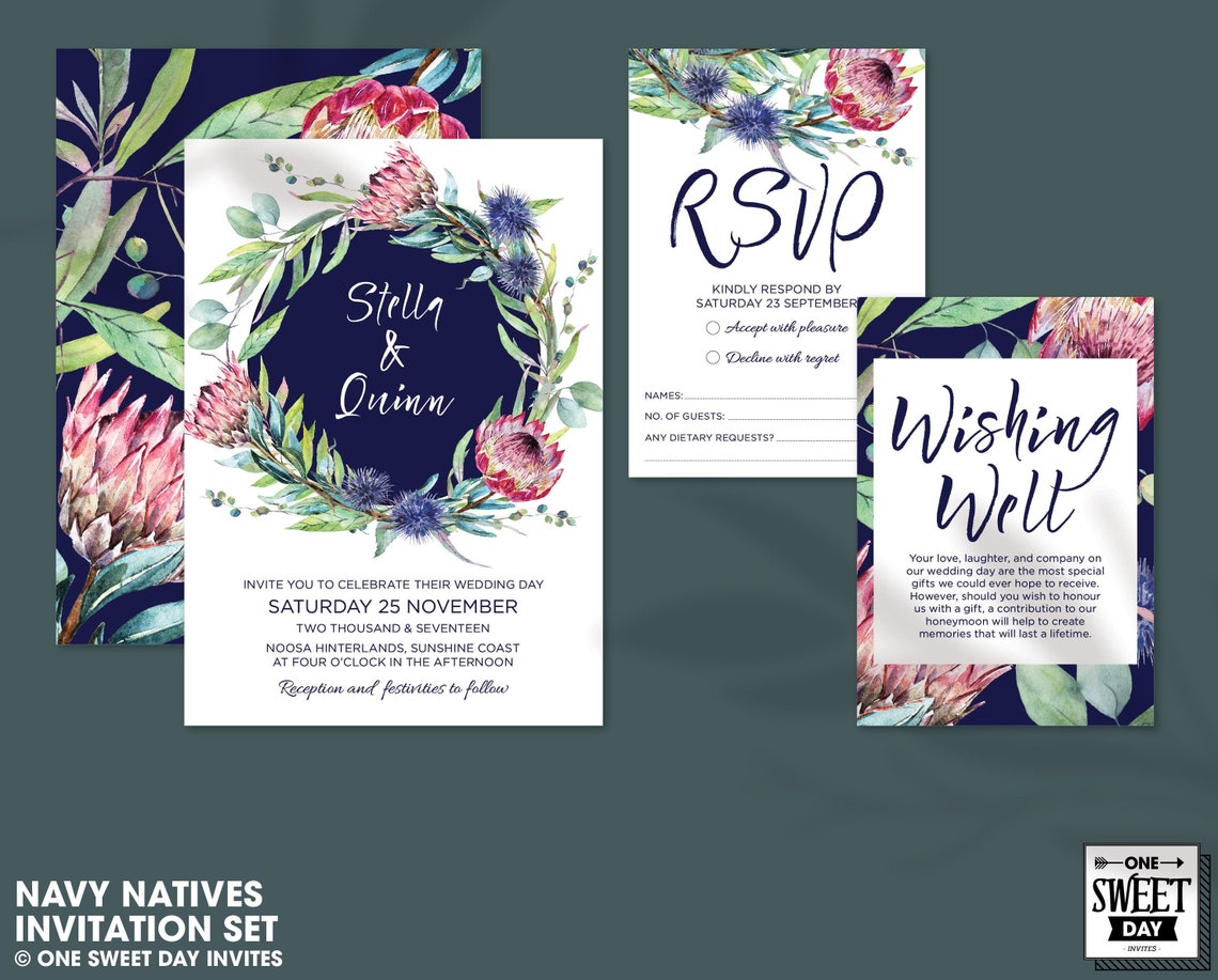 Protea Wedding Invitation Set Australian Wedding Invitation | Etsy