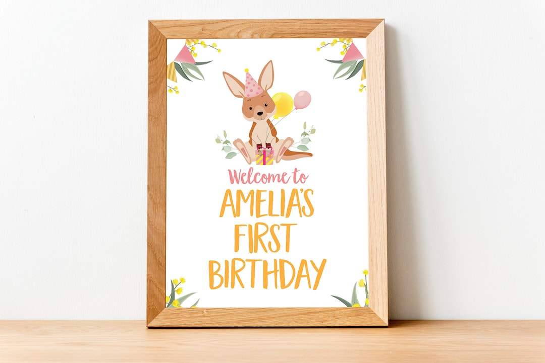 Kangaroo Birthday Welcome Sign, Girl Birthday Welcome Poster, Birthday ...