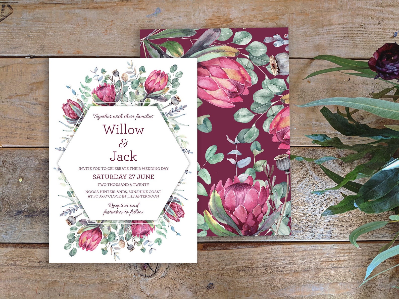 Wedding Invitation Protea Wedding Invitation Australian - Etsy