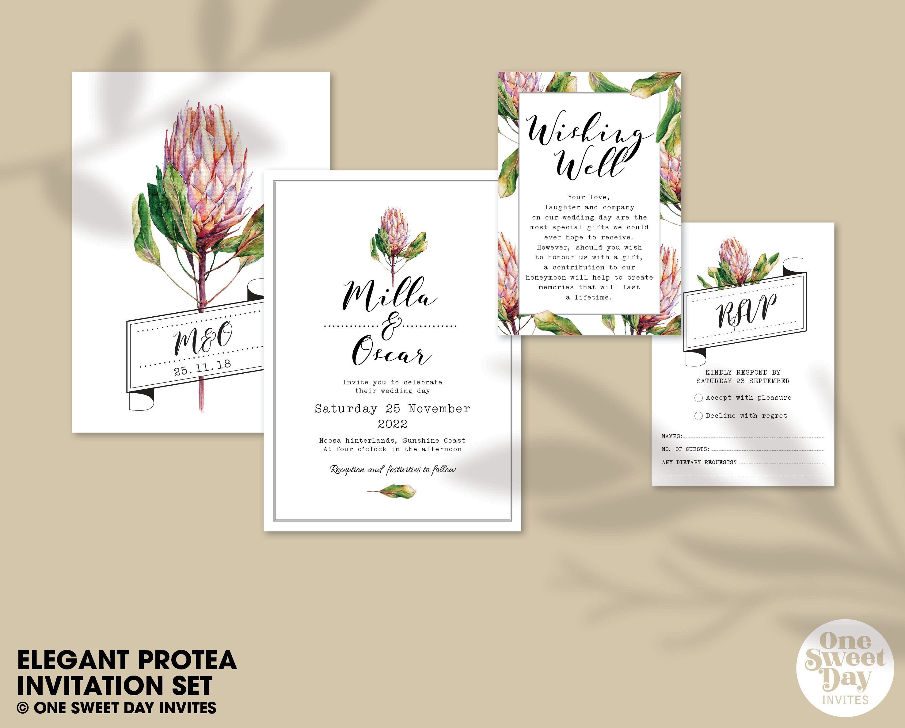 Protea Wedding Invitation Set Printable wedding suite | Etsy
