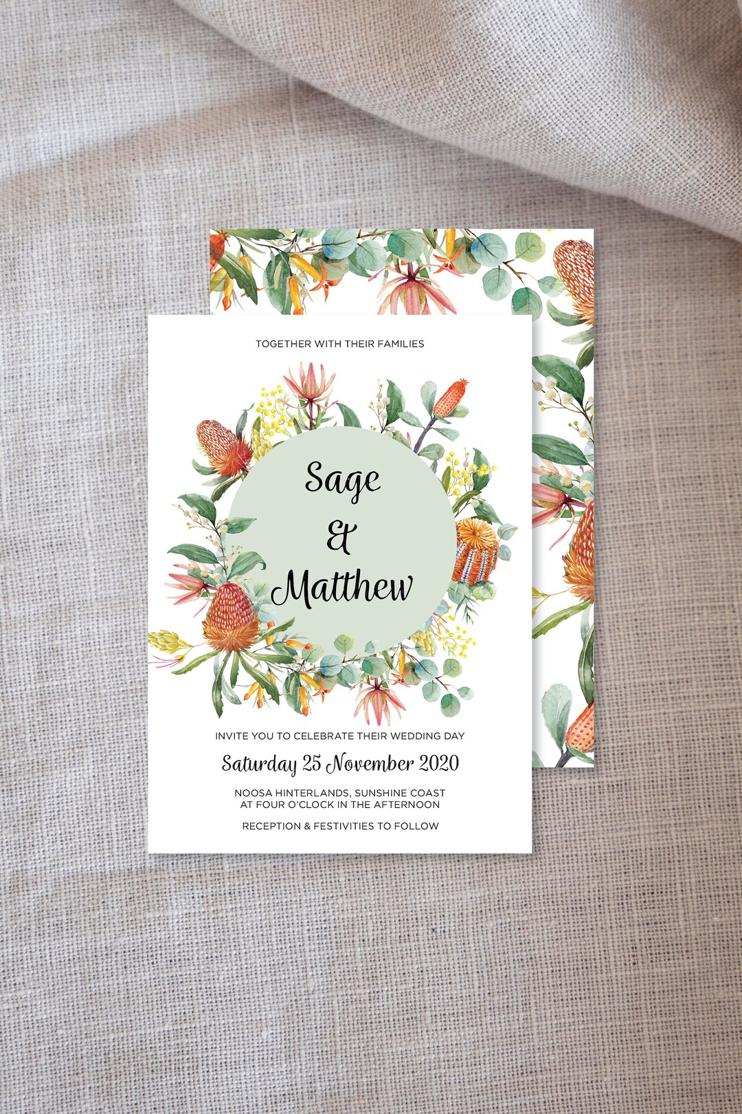 Australian Native Flower Wedding Invitation Printable, Banksia, Native ...