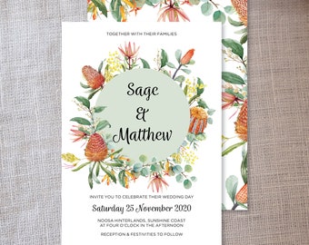 EDITABLE Wedding Invitation Native Flower Australian Rustic Minimalist ...